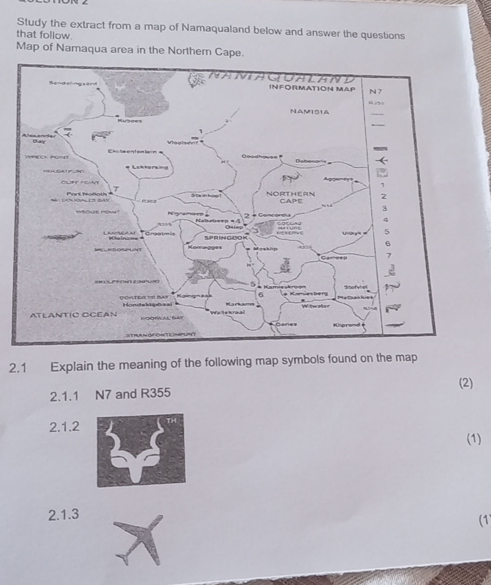 Study the extract from a map of Namaqualand | StudyX