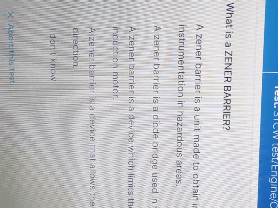 What is a ZENER BARRIER? A zener barrier is | StudyX