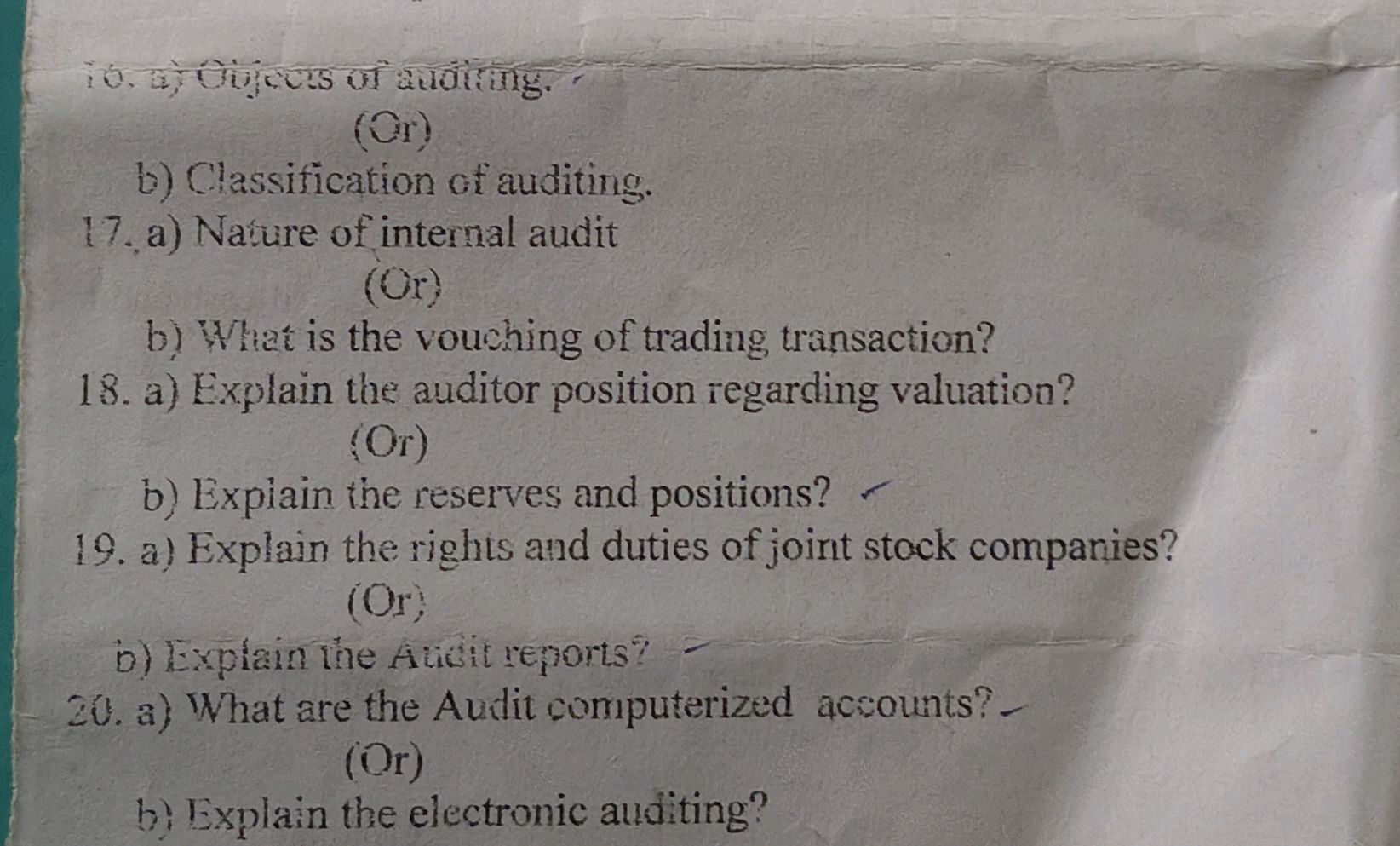 16. a) Objects of auditing. (Or) b) | StudyX