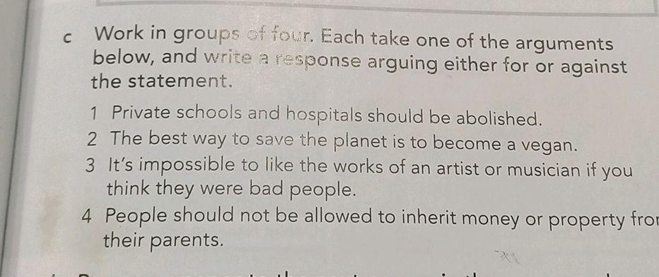 Work in groups of four. Each take one of the | StudyX