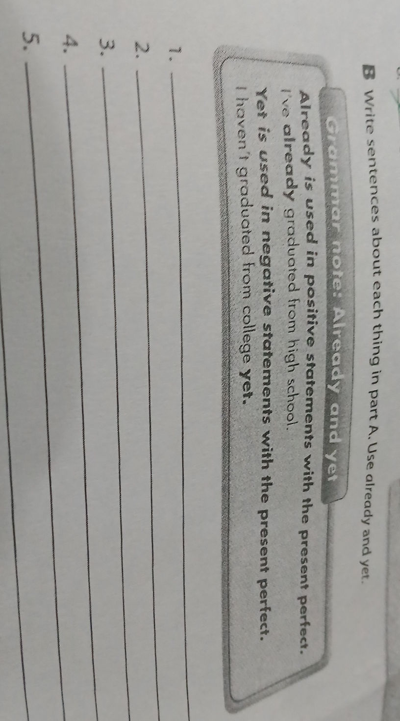 B Write sentences about each thing in part | StudyX