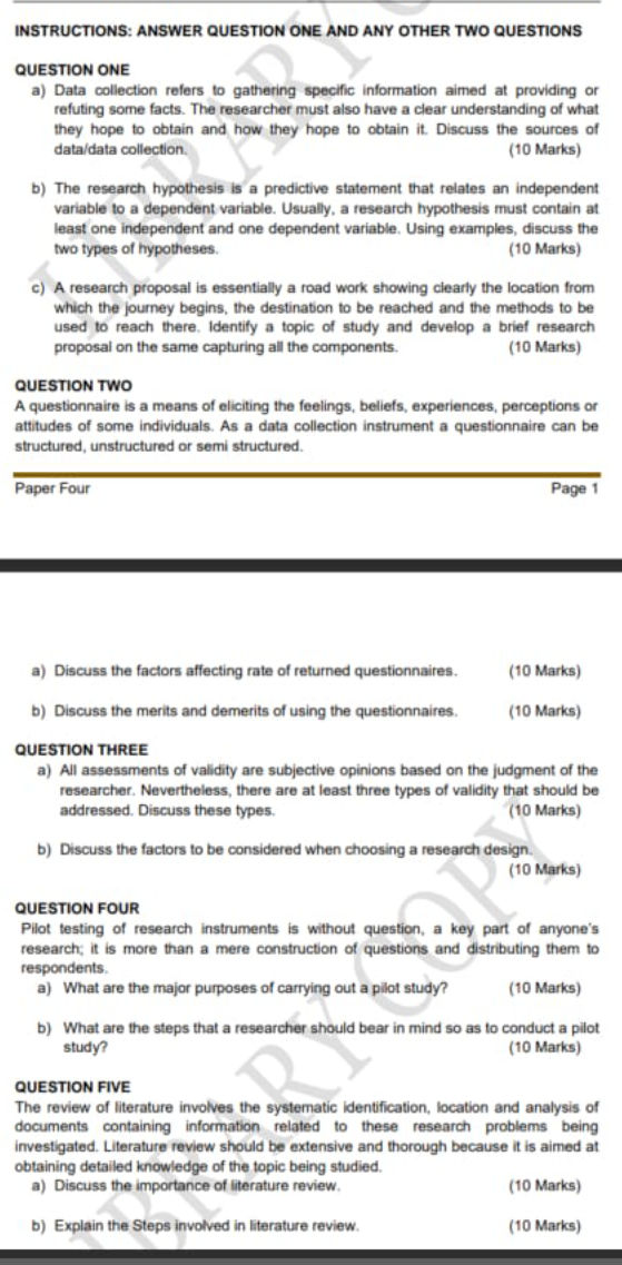 INSTRUCTIONS: ANSWER QUESTION ONE AND ANY | StudyX