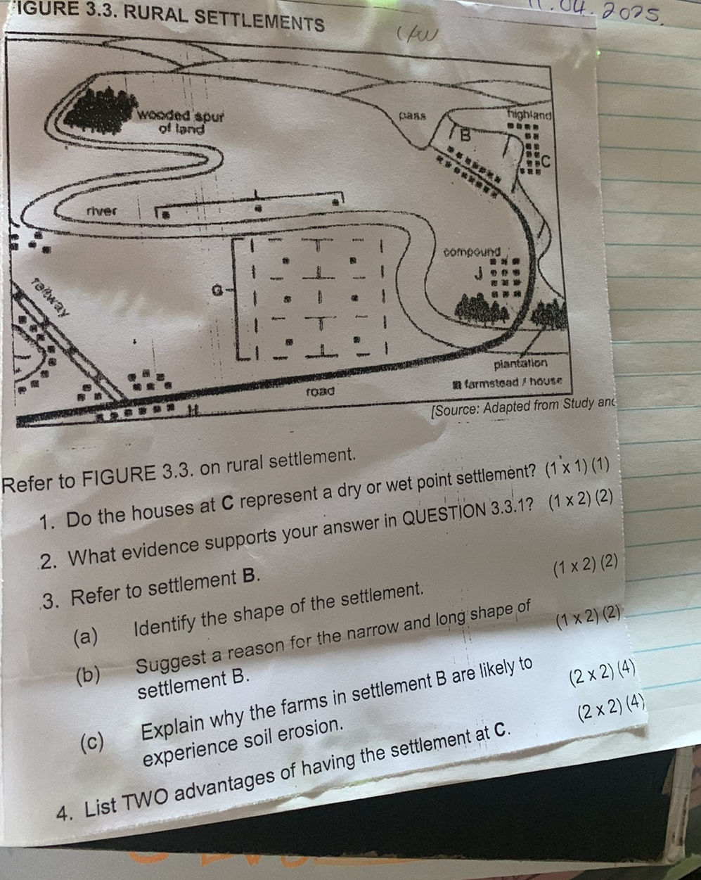Refer to FIGURE 3.3. on rural settlement. | StudyX