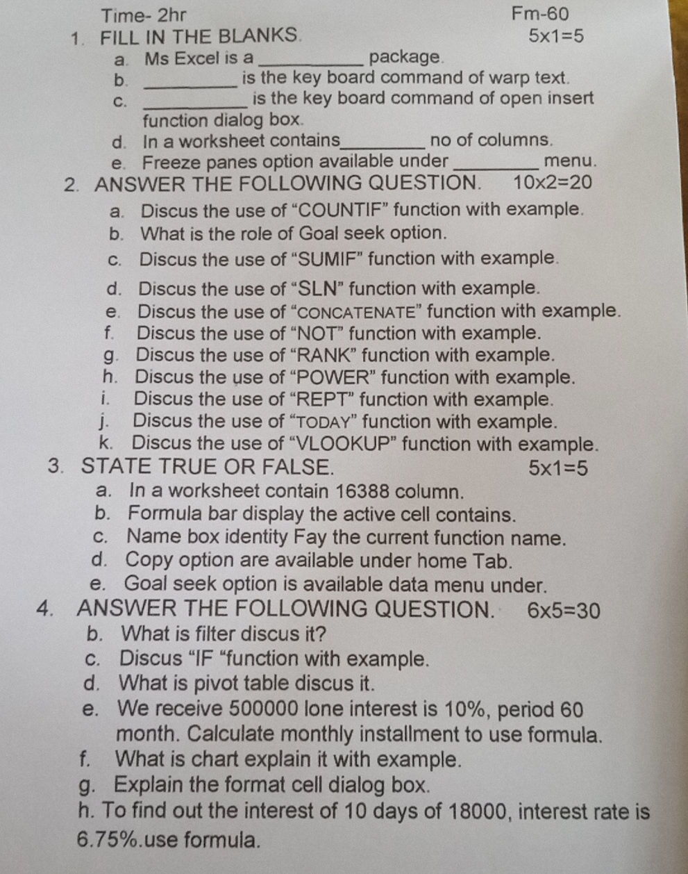 1. FILL IN THE BLANKS. a. Ms Excel is a | StudyX