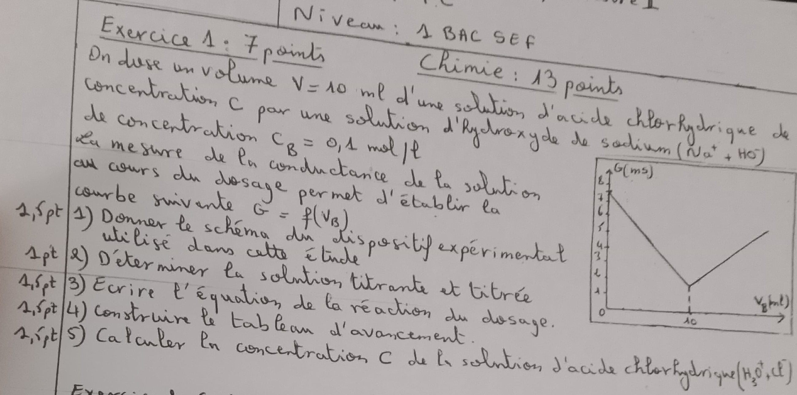 Exercice 1: 7 points On duse un volume V = | StudyX