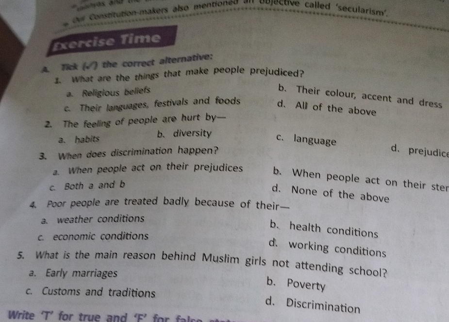 A. Tick ( ) the correct alternative: 1. | StudyX