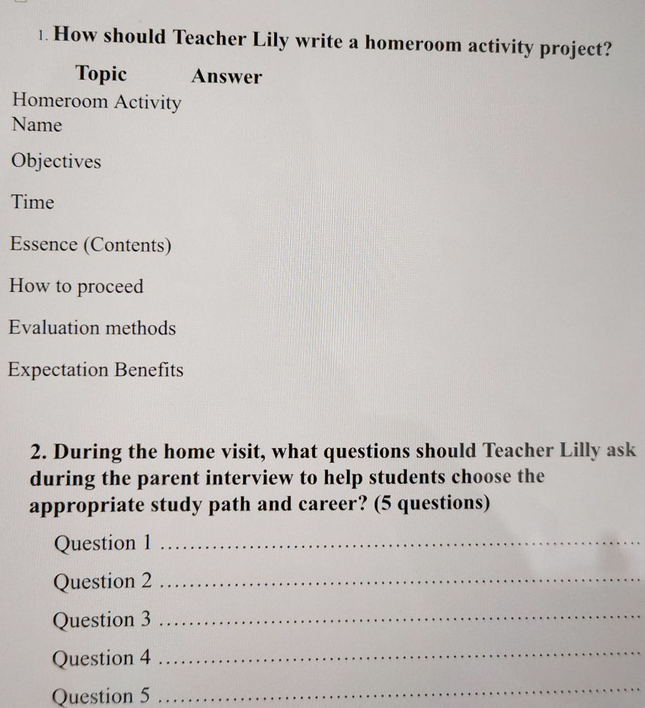 1. How should Teacher Lily write a homeroom | StudyX