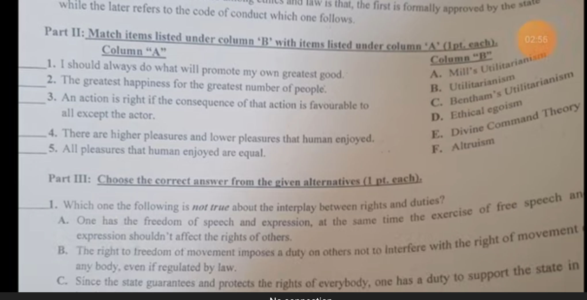 Part II: Match items listed under column 'B' | StudyX