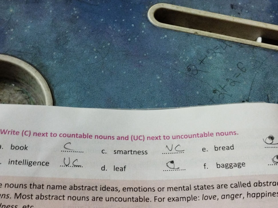 Write (C) next to countable nouns and (UC) | StudyX