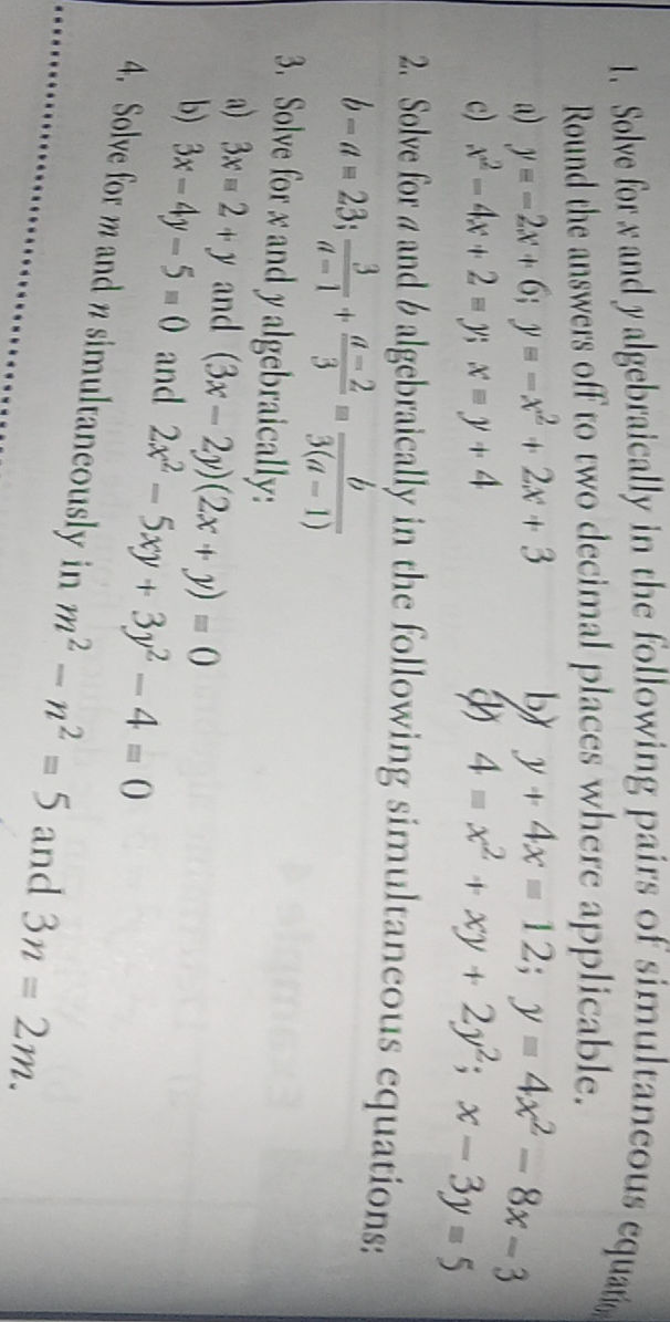 1. Solve for x and y algebraically in the | StudyX