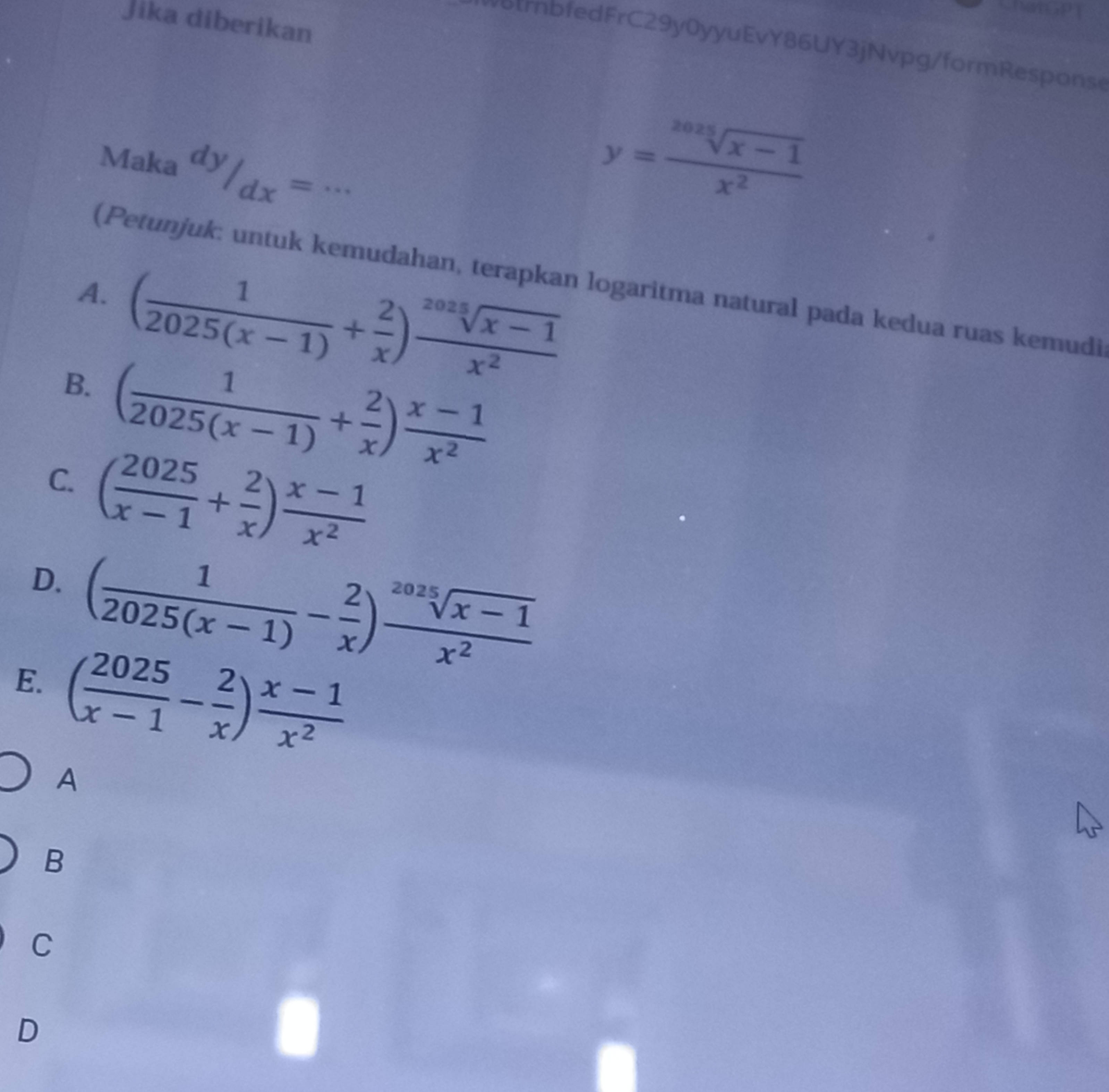 Jika diberikan Maka $dy/dx = ...$ | StudyX