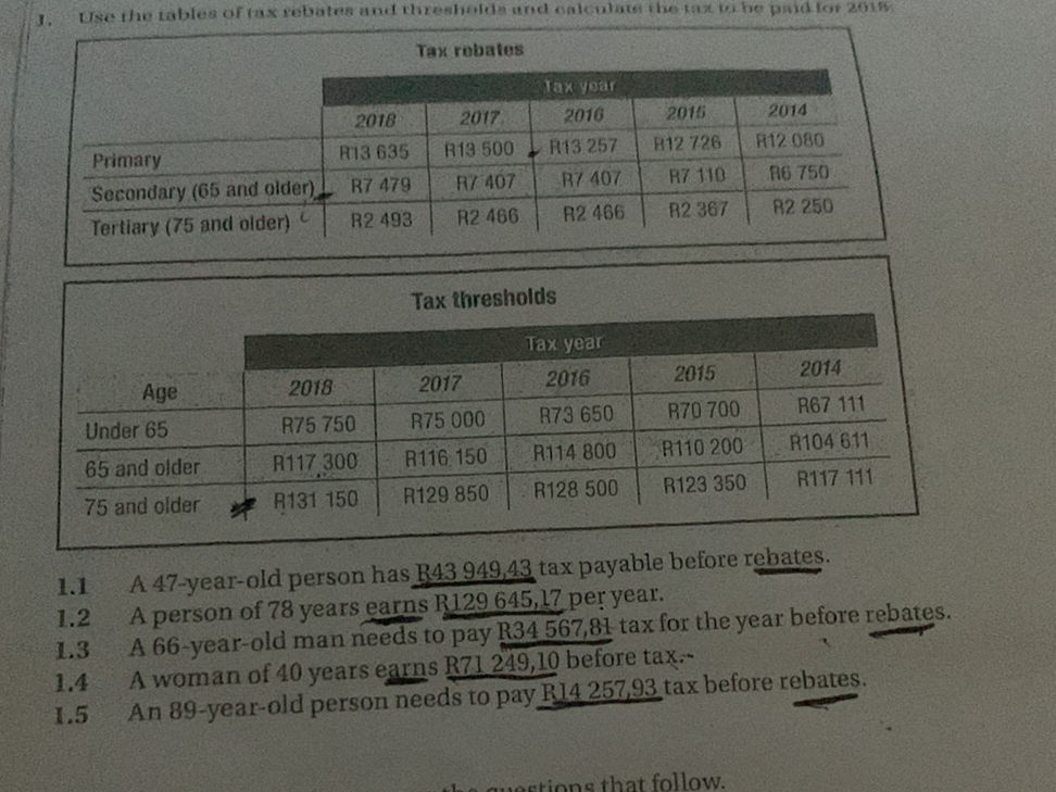 Use the tables of tax rebates and thresholds | StudyX