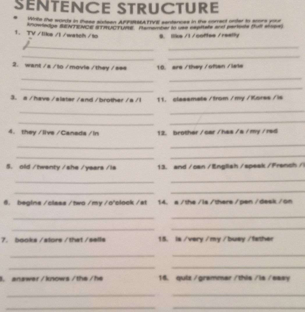 Write the words in these sixteen AFFIRMATIVE | StudyX