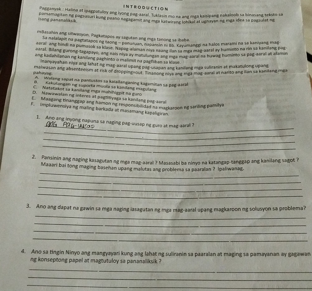 1. Ano ang inyong napuna sa naging pag-uusap | StudyX
