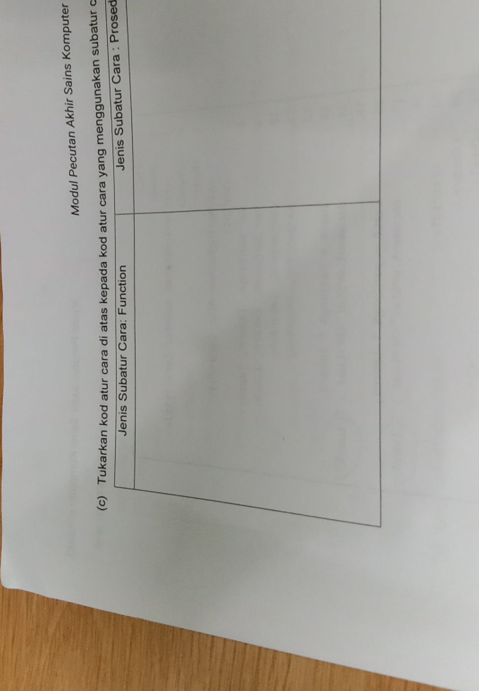 (c) Tukarkan kod atur cara di atas kepada | StudyX