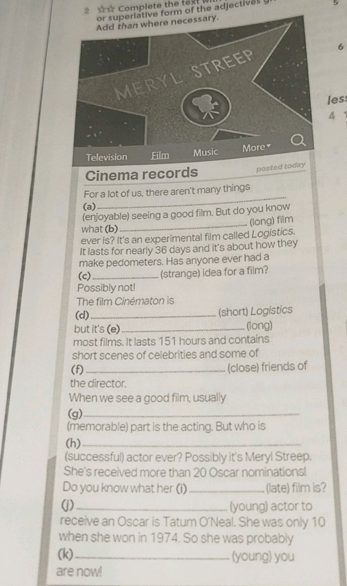 Complete the text with the comparative or | StudyX