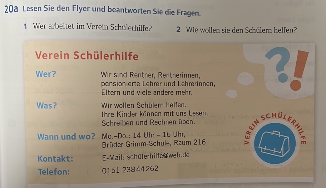20a Lesen Sie den Flyer und beantworten Sie | StudyX