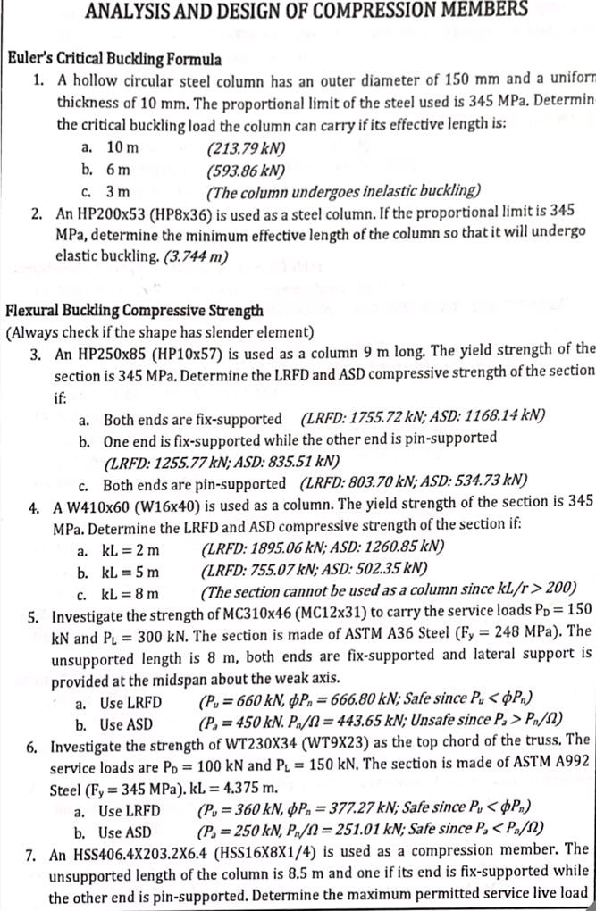 ANALYSIS AND DESIGN OF COMPRESSION MEMBERS | StudyX