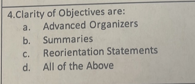 4. Clarity of Objectives are: a. Advanced | StudyX