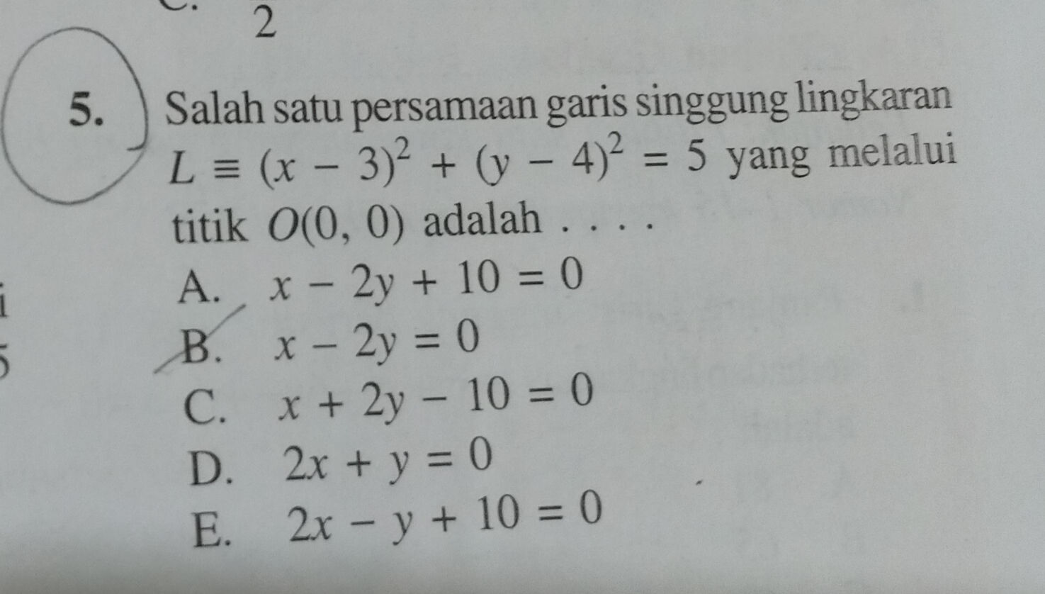 5. Salah satu persamaan garis singgung | StudyX