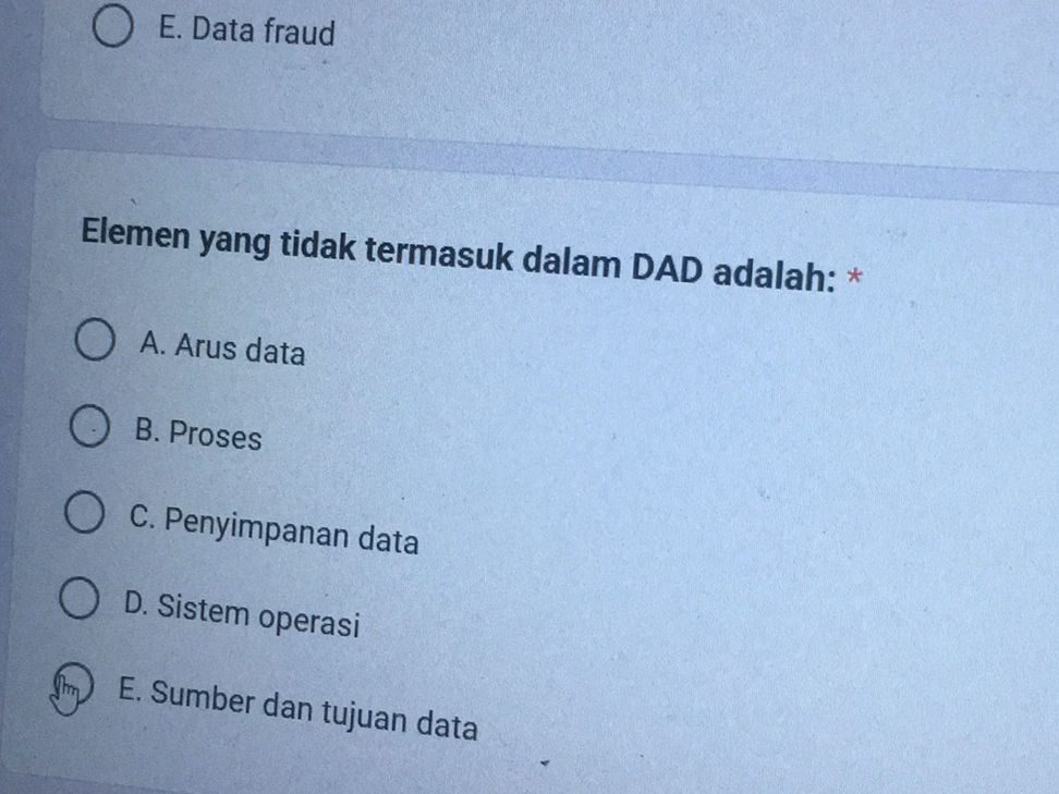 Elemen yang tidak termasuk dalam DAD adalah: | StudyX