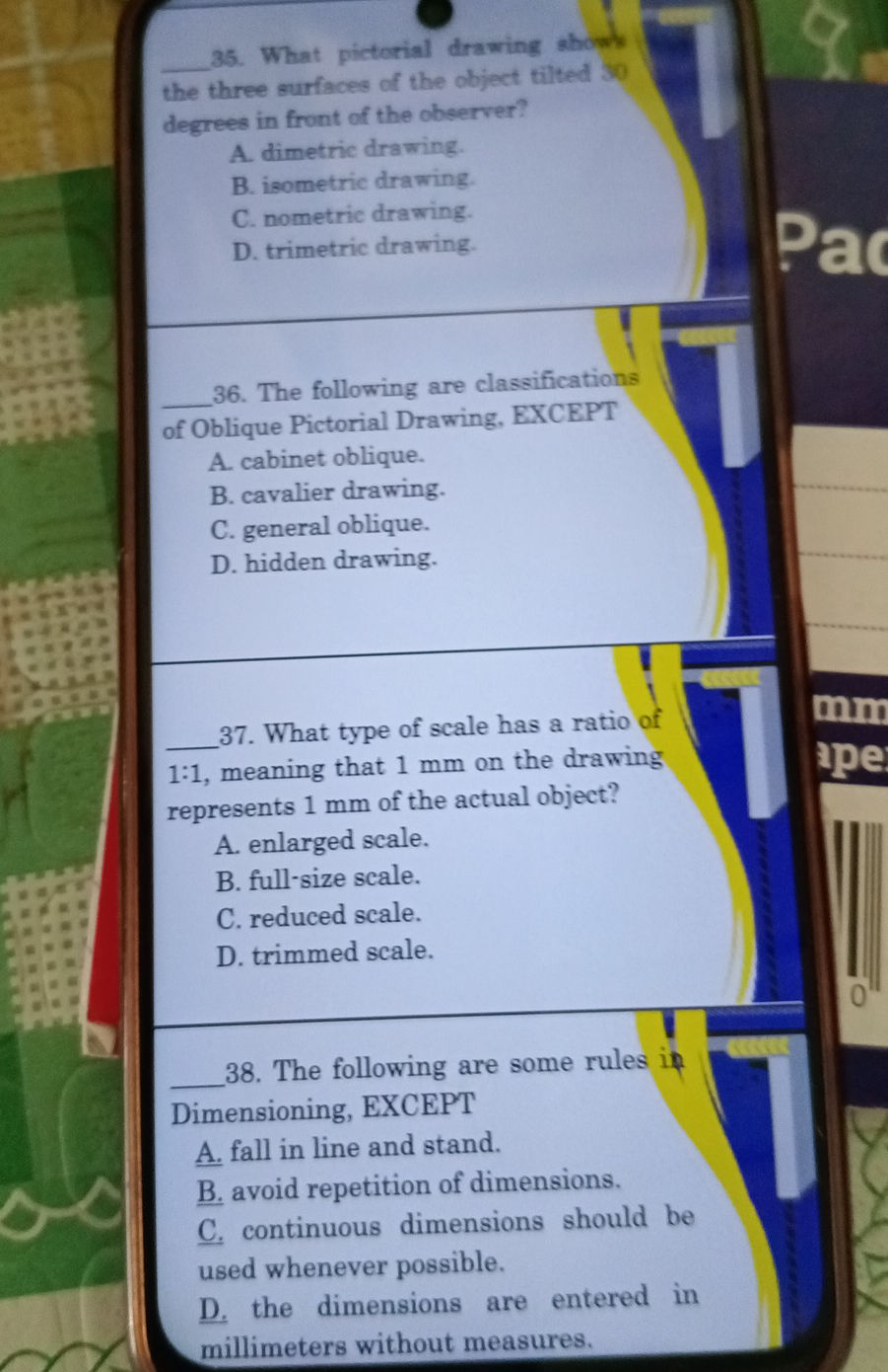 35. What pictorial drawing shows the three | StudyX