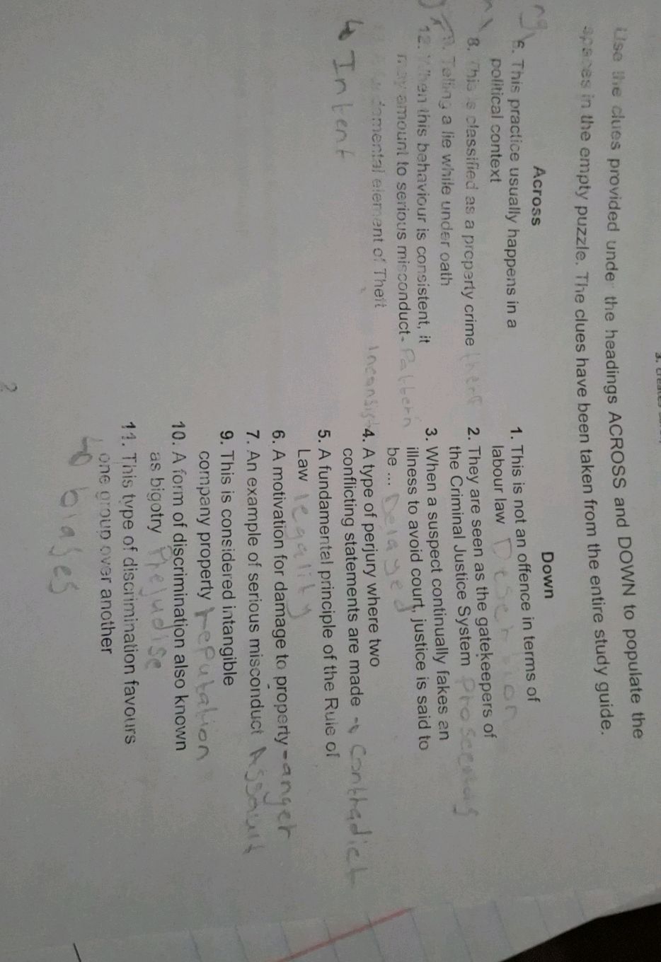 Use the clues provided under the headings | StudyX