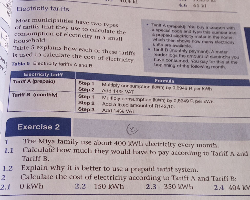 Table 5 Electricity tariffs A and B | | StudyX