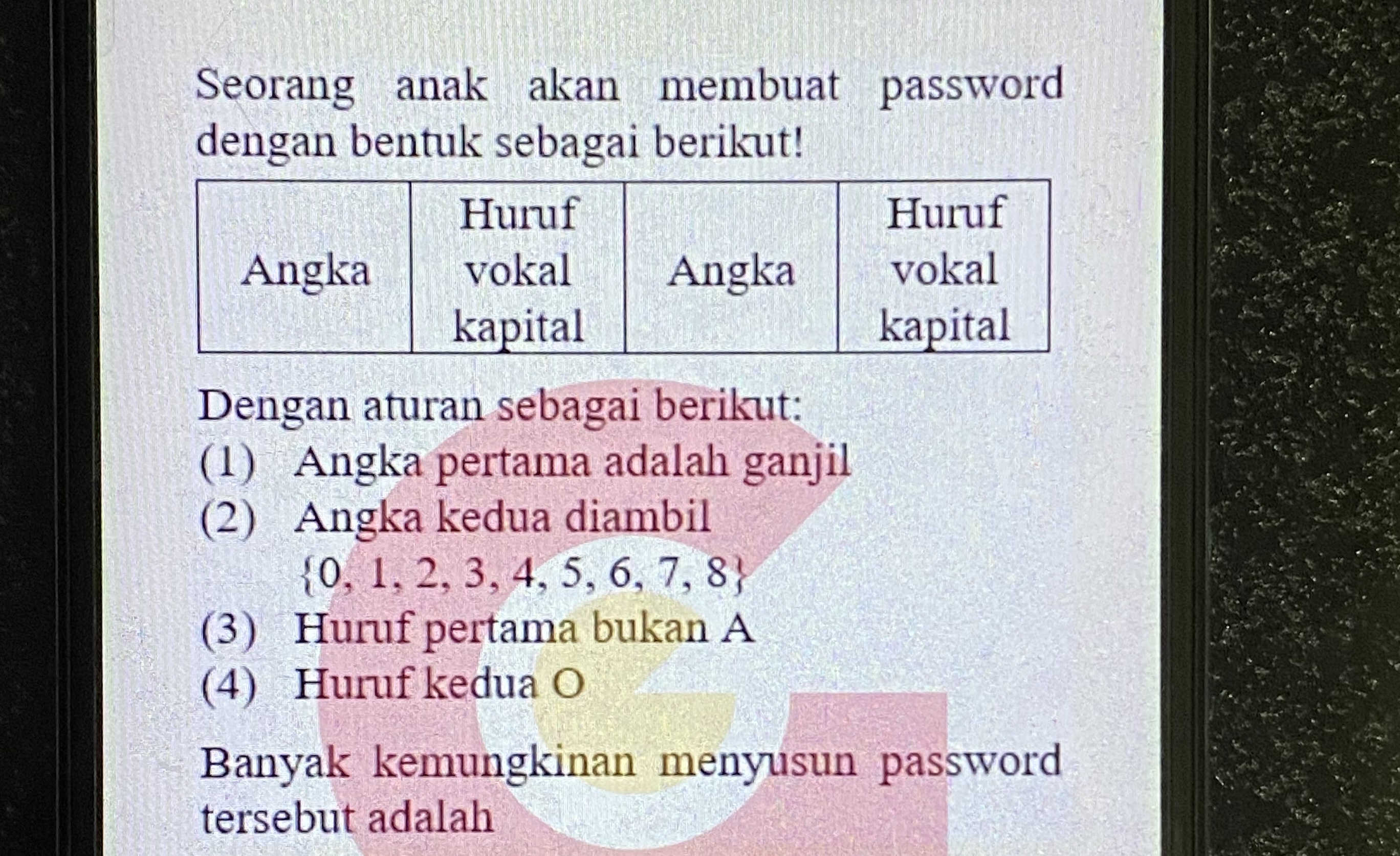 Seorang anak akan membuat password dengan | StudyX