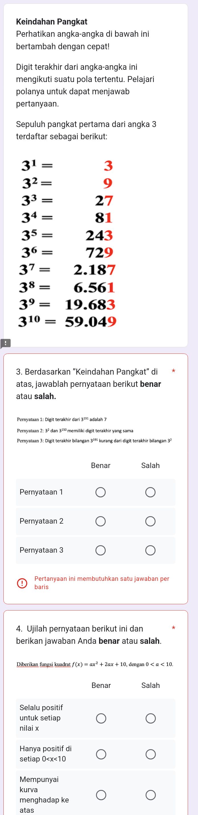 3. Berdasarkan "Keindahan Pangkat" di atas, | StudyX