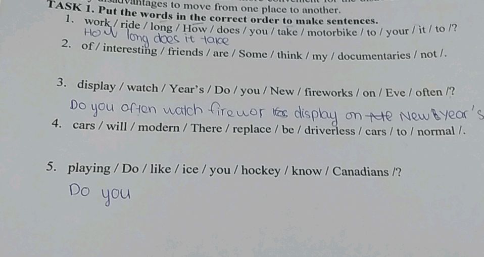 TASK 1. Put the words in the correct order | StudyX