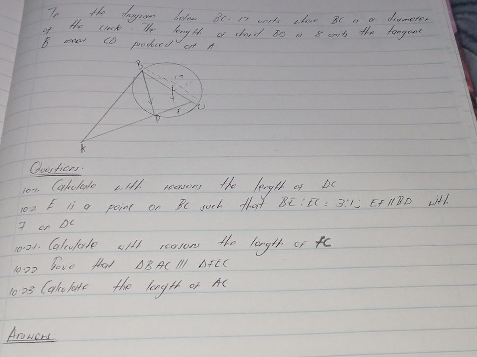 To the diagram below BC = 17 units where BC | StudyX