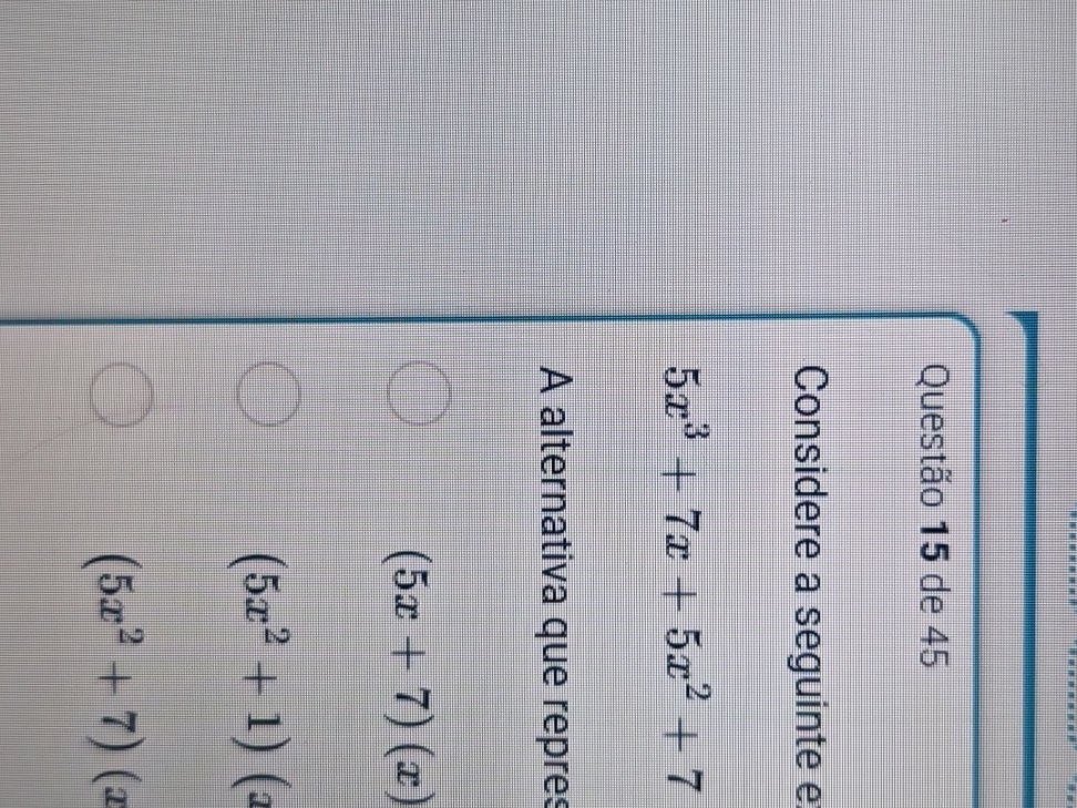 Considere a seguinte expressão: $5x^3 + 7x | StudyX