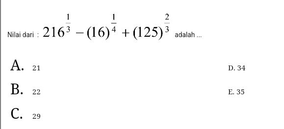 Nilai dari : $216^{ {1}{3}} - (16)^{ {1}{4}} | StudyX