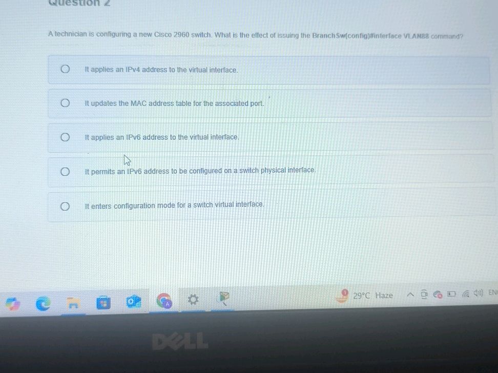 A technician is configuring a new Cisco 2960 | StudyX