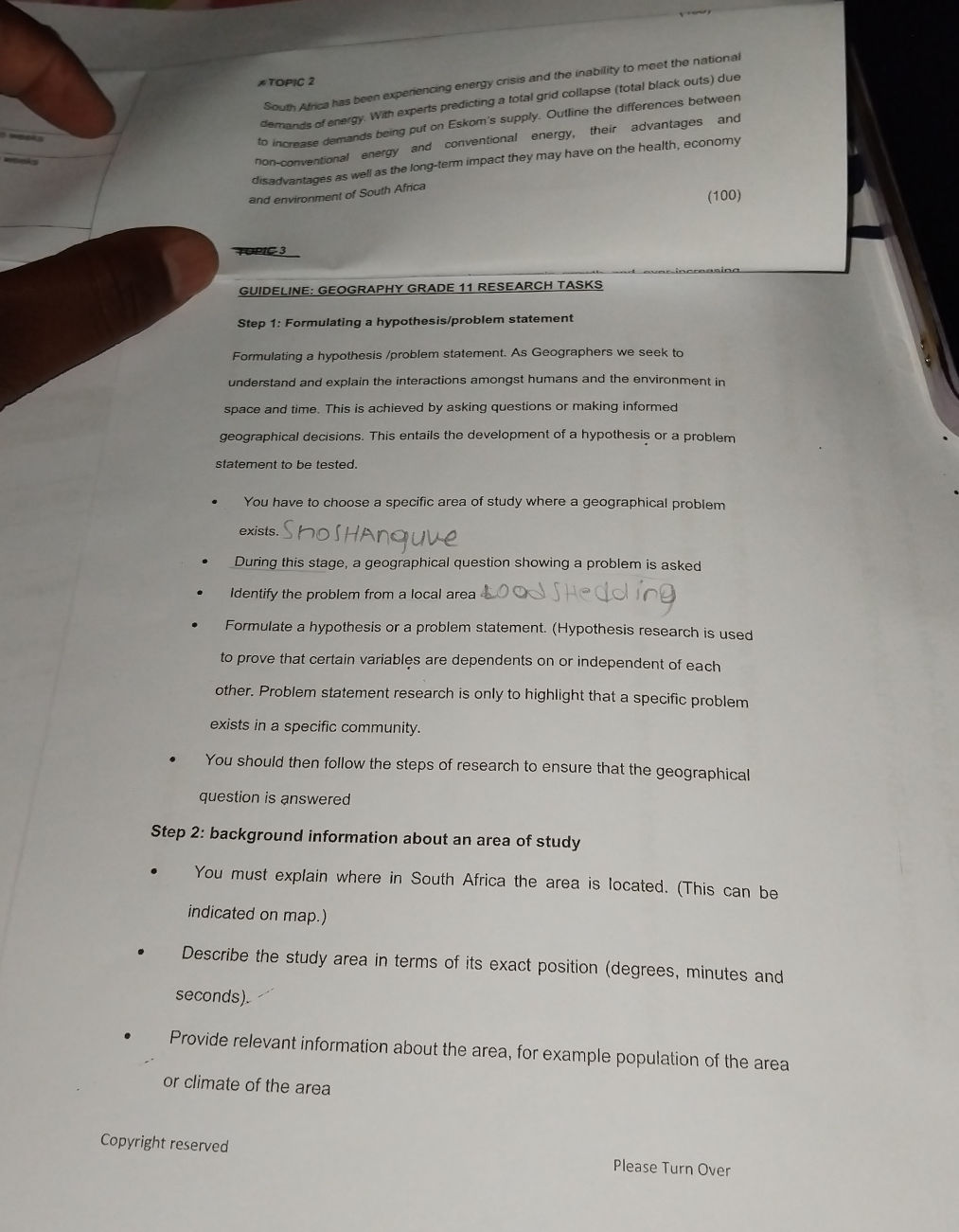 GUIDELINE: GEOGRAPHY GRADE 11 RESEARCH TASKS | StudyX