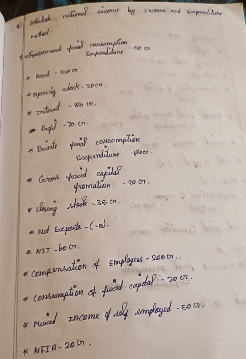 2) calculate national income by Income and | StudyX