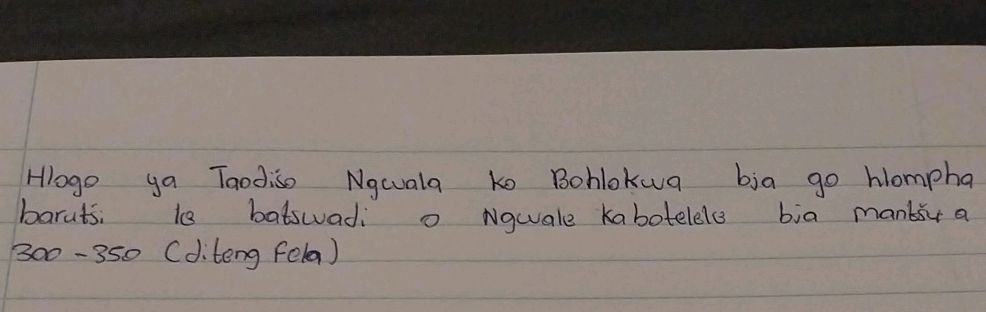 Hlogo ya Taodiso Ngcuala ko Bohlokwa bia go | StudyX