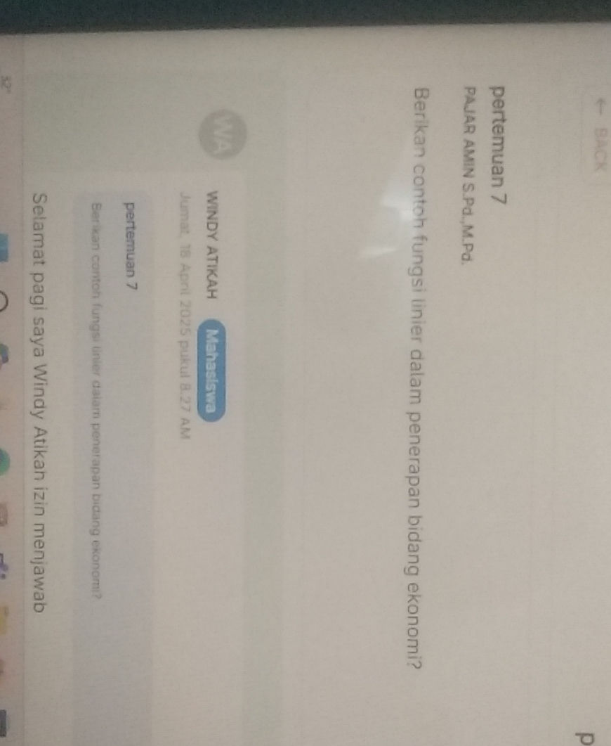 Berikan contoh fungsi linier dalam penerapan | StudyX