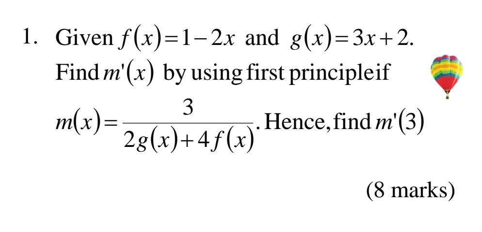 1. Given $f(x) = 1 - 2x$ and $g(x) = 3x + | StudyX