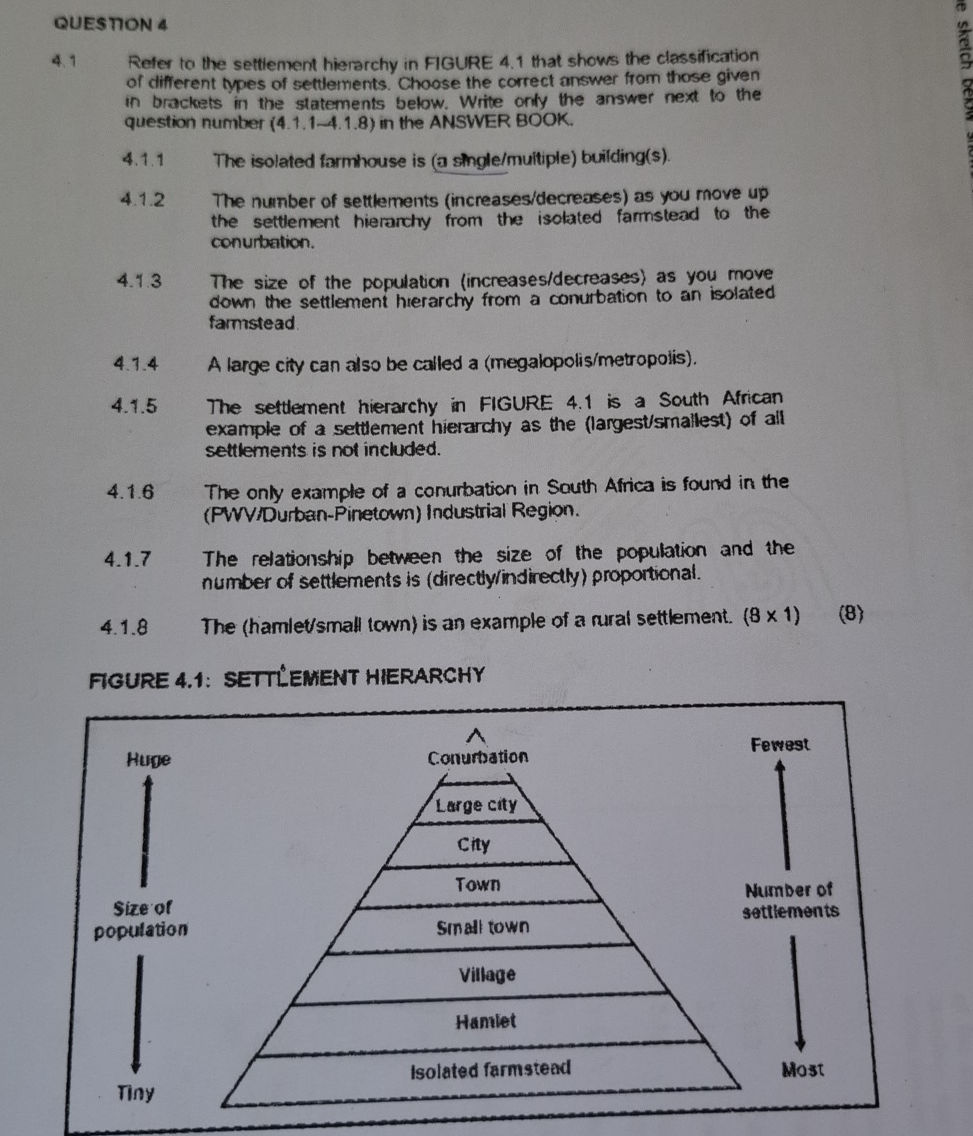 4. Refer to the settlement hierarchy in | StudyX