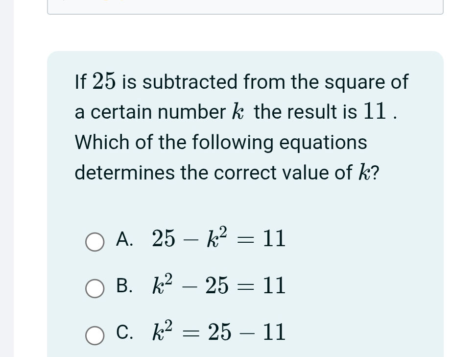 If 25 is subtracted from the square of a | StudyX