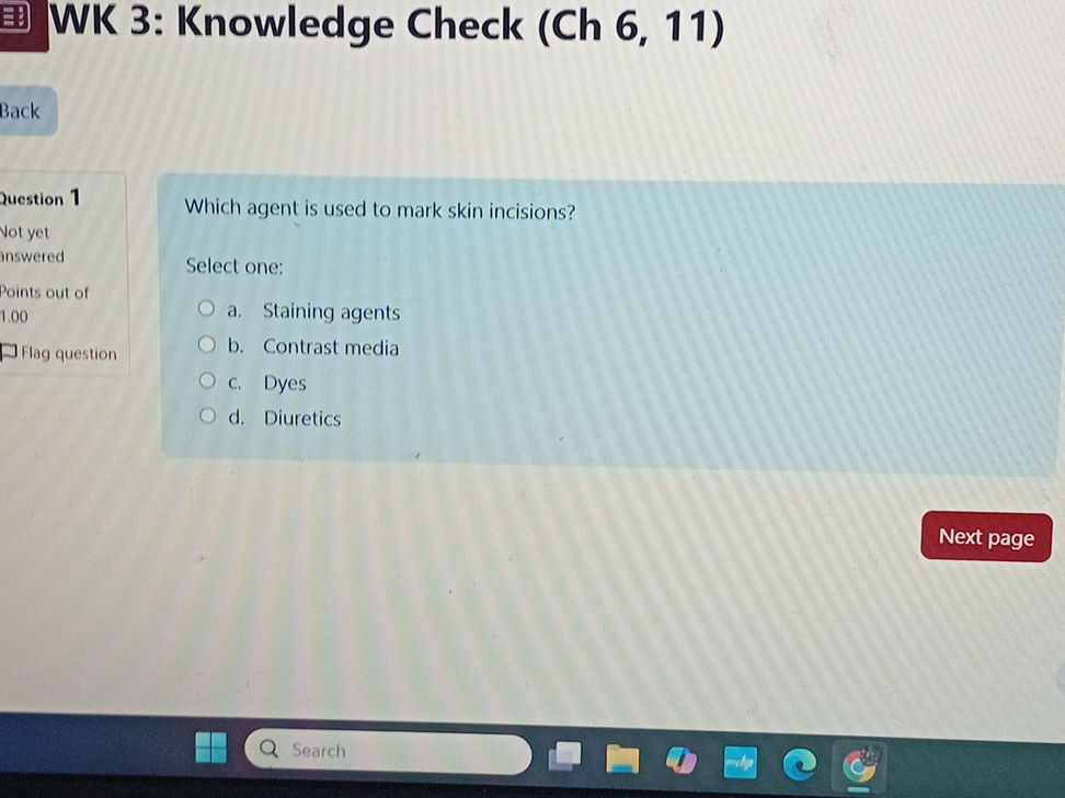 Which agent is used to mark skin incisions? | StudyX