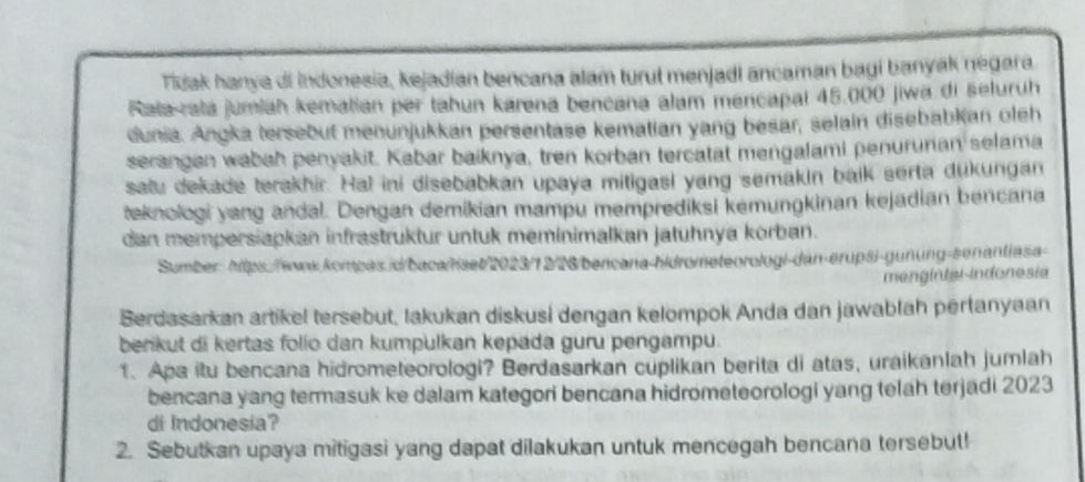 Berdasarkan artikel tersebut, lakukan | StudyX