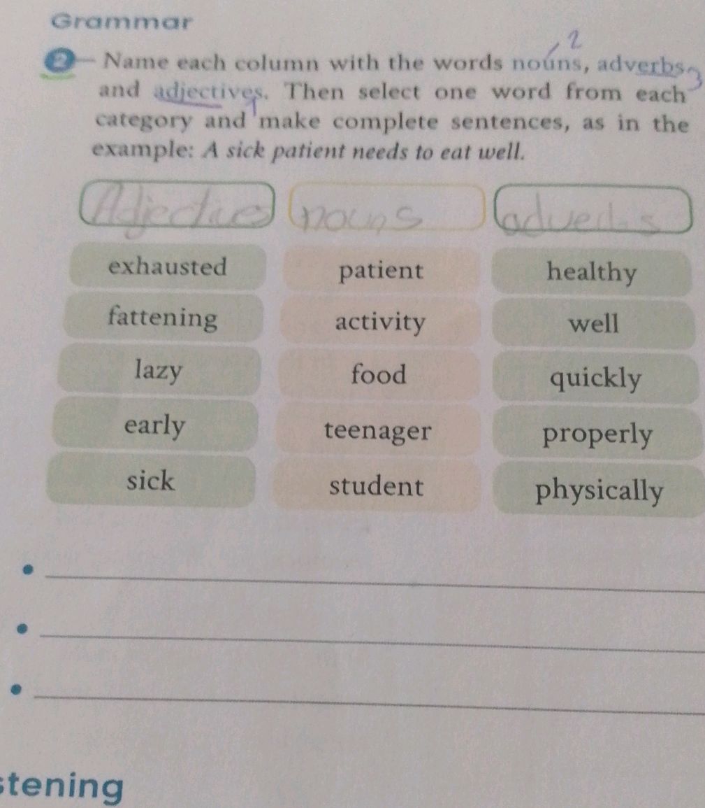 Name each column with the words nouns, | StudyX