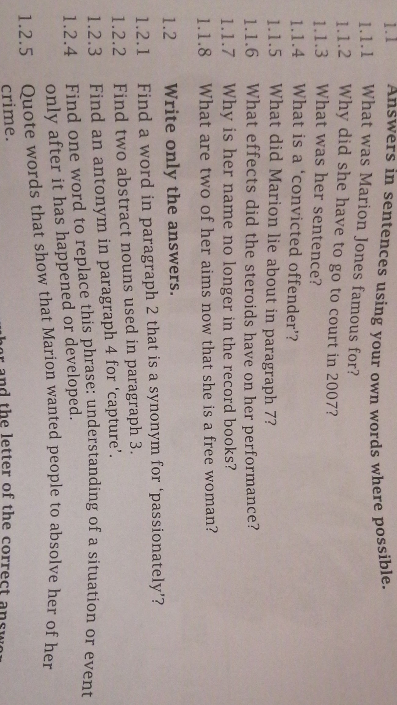 1.1 Answers in sentences using your own | StudyX