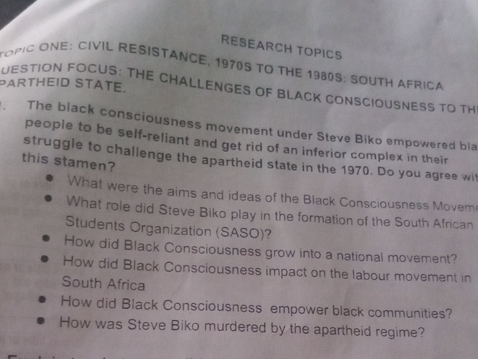 The black consciousness movement under Steve | StudyX