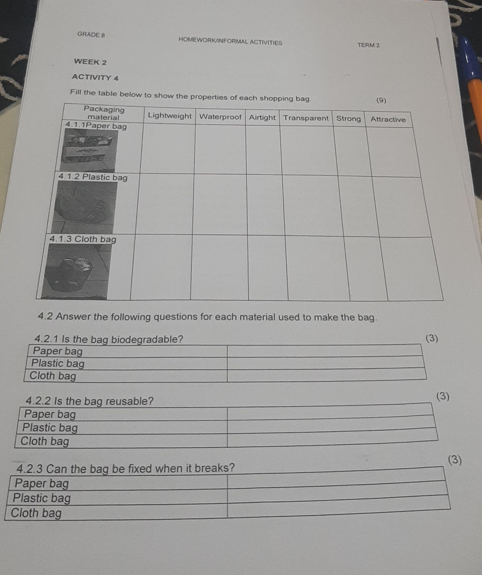 Fill the table below to show the properties | StudyX