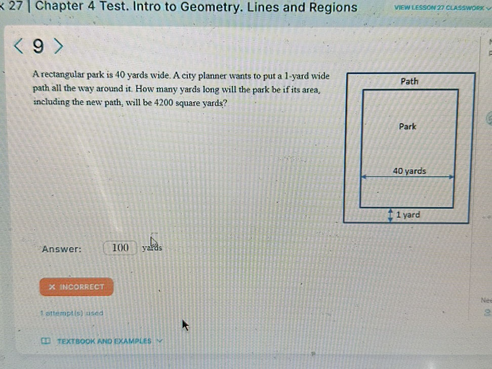 A rectangular park is 40 yards wide. A city | StudyX