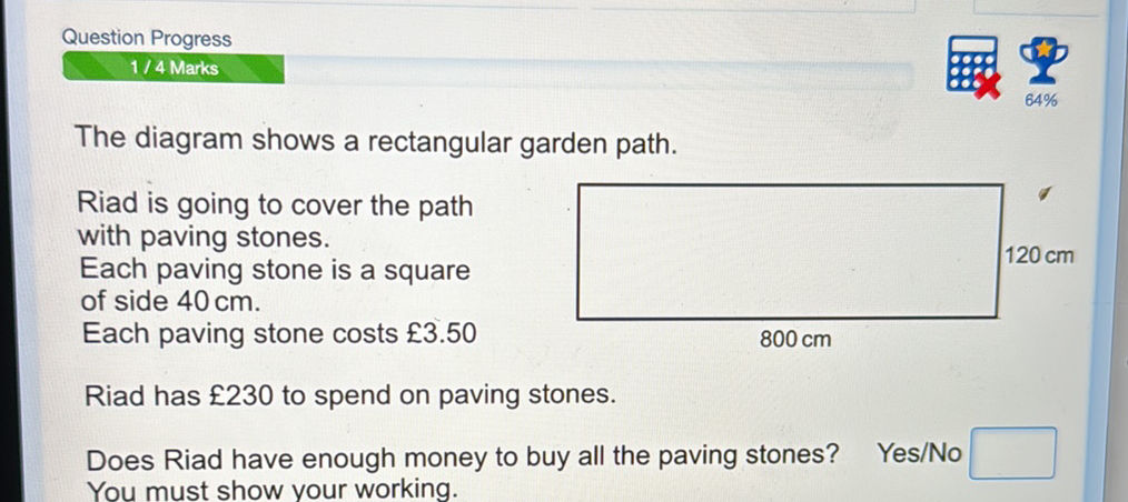 The diagram shows a rectangular garden path. | StudyX